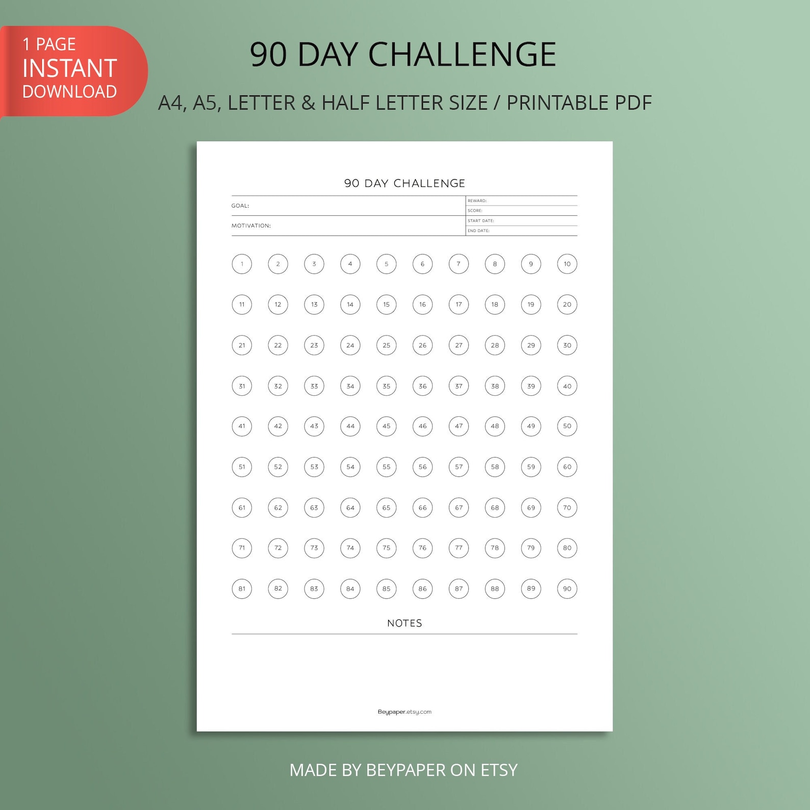 Printable 90 Day Challenge Goal Setting, Progress Tracker, Habit ...