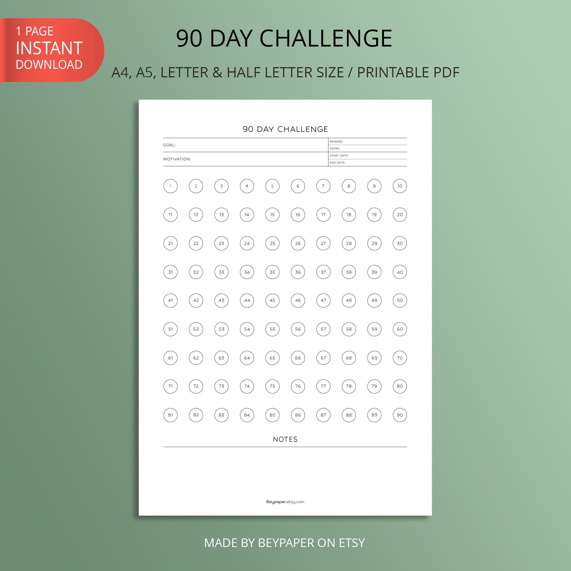 Printable 90 Day Challenge | Goal Setting, Progress Tracker, Habit ...