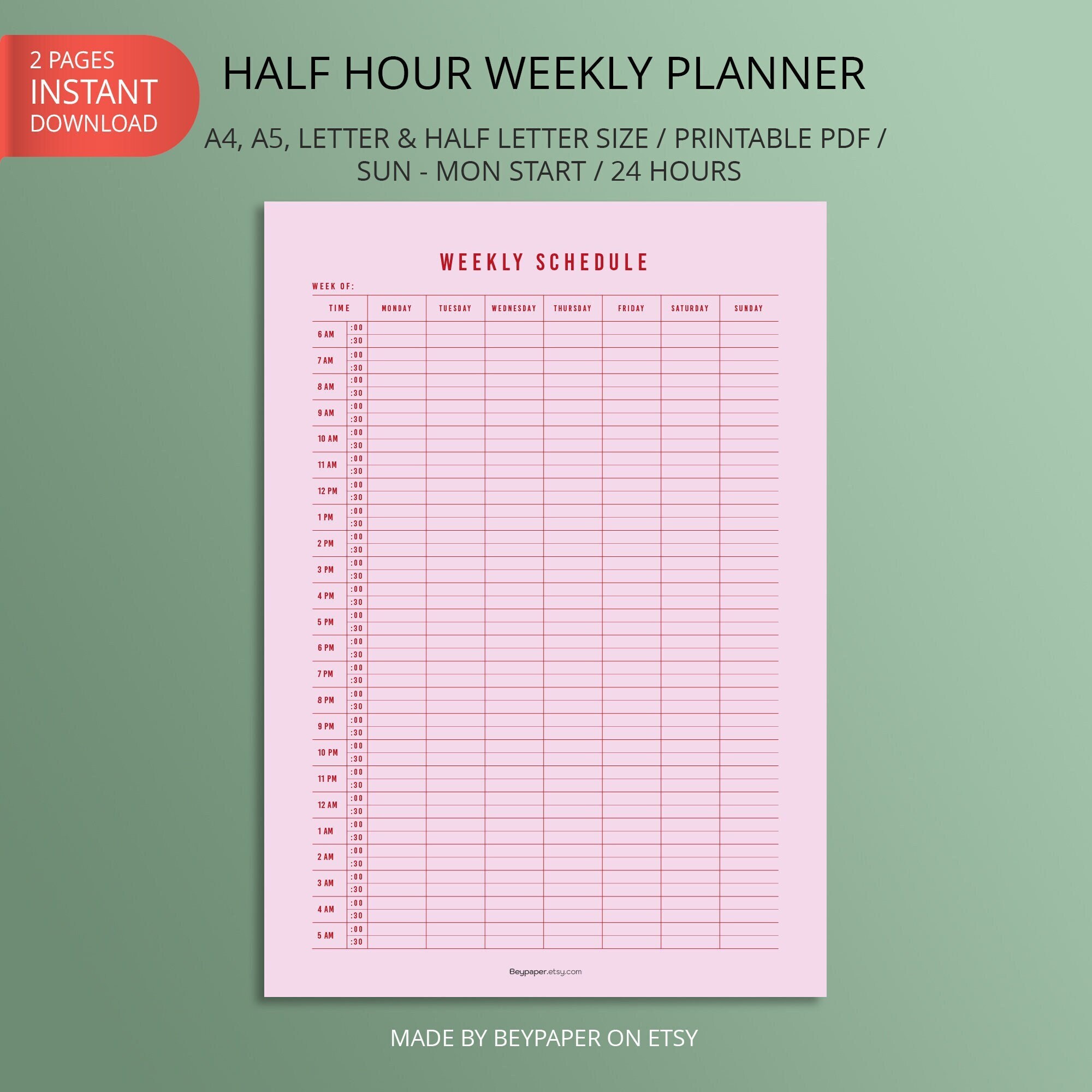Printable Weekly Schedule Weekly Planner, to Do List, Undated Weekly ...