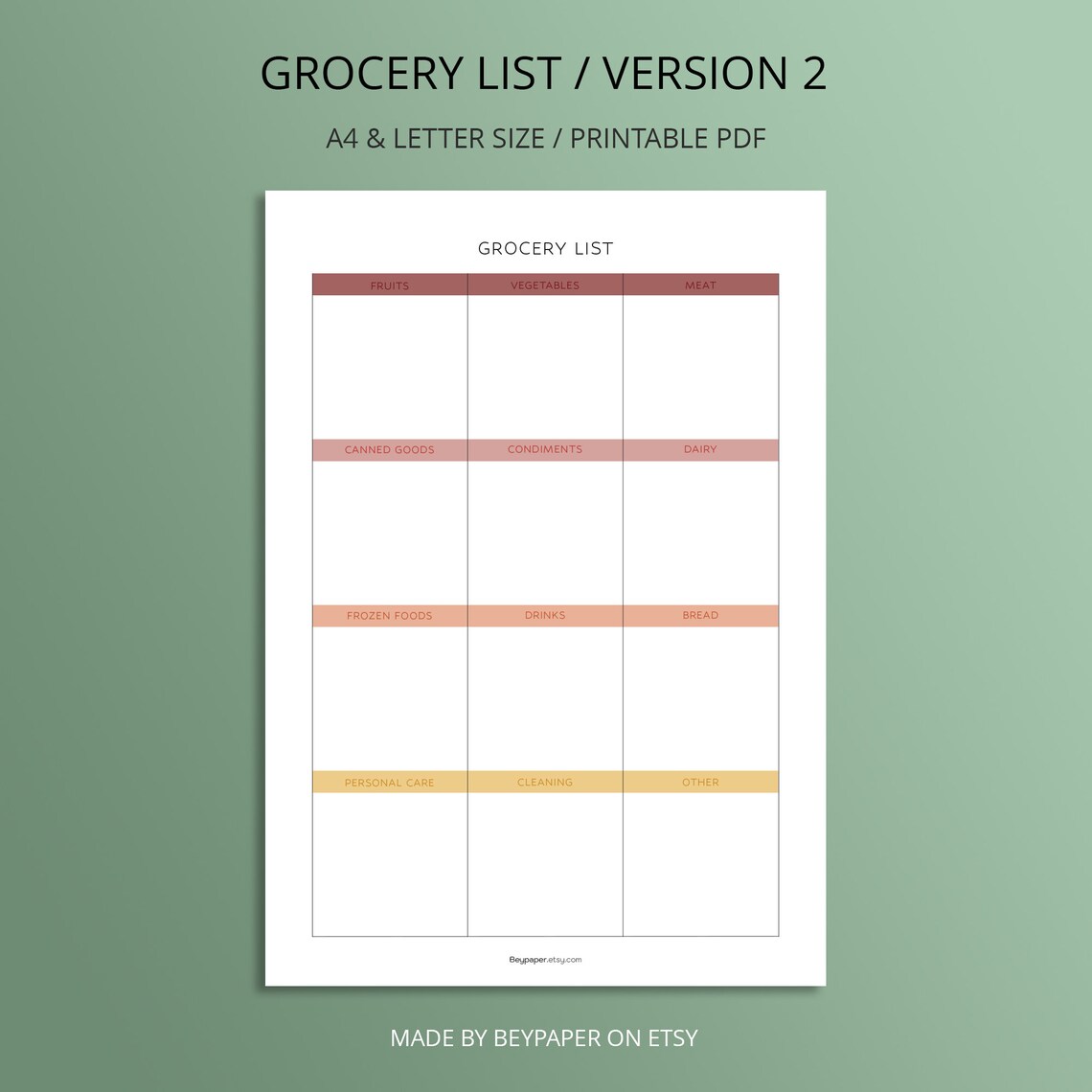 Printable Weekly Meal Planner & Grocery List 3 Version Meal Tracker ...