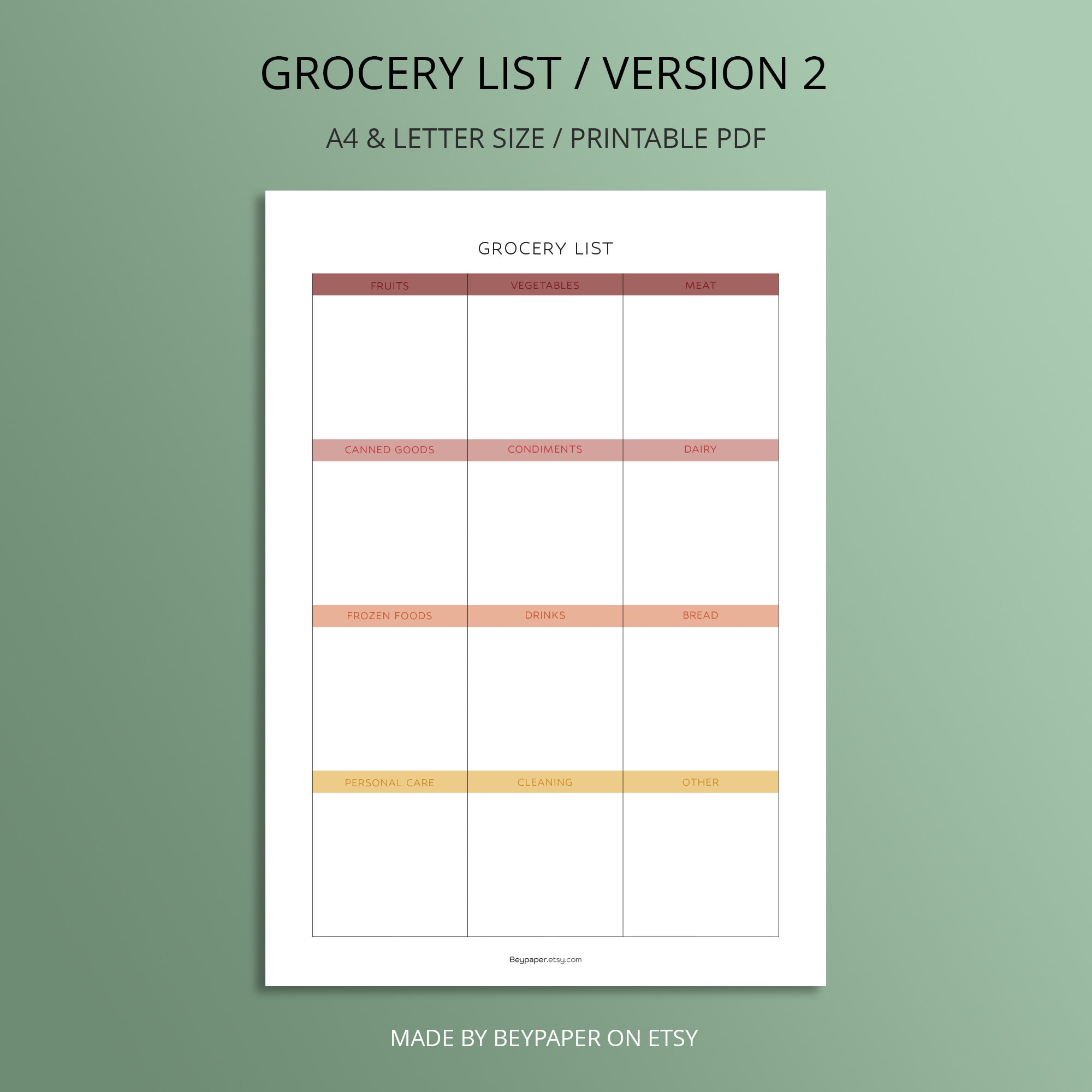 Printable Weekly Meal Planner & Grocery List 3 Version Meal Tracker ...