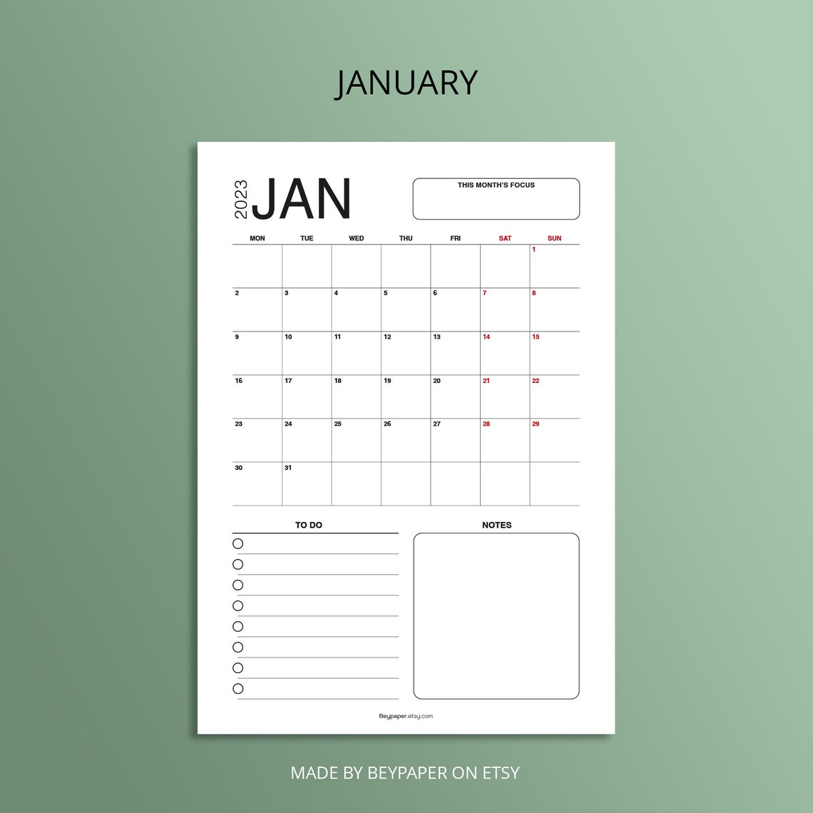 2023 Monthly Planner Printable Monthly to Do List, Monthly Organizer ...