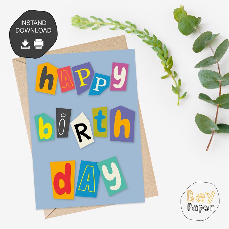 Printable Birthday Day Card Instant Download Greeting Card Digital ...