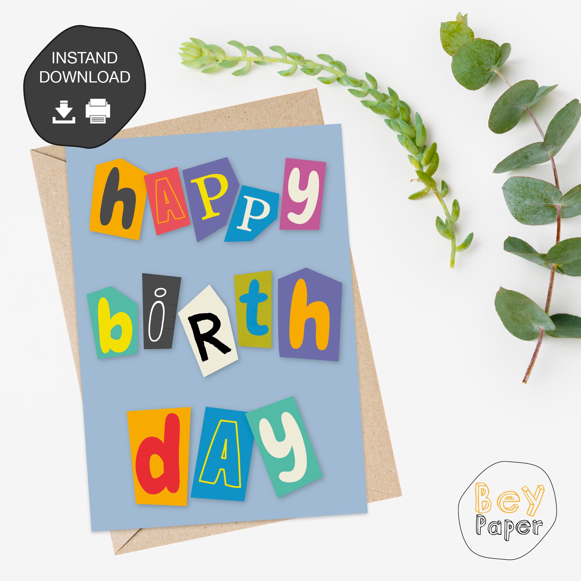 Printable Birthday Day Card Instant Download Greeting Card Digital ...