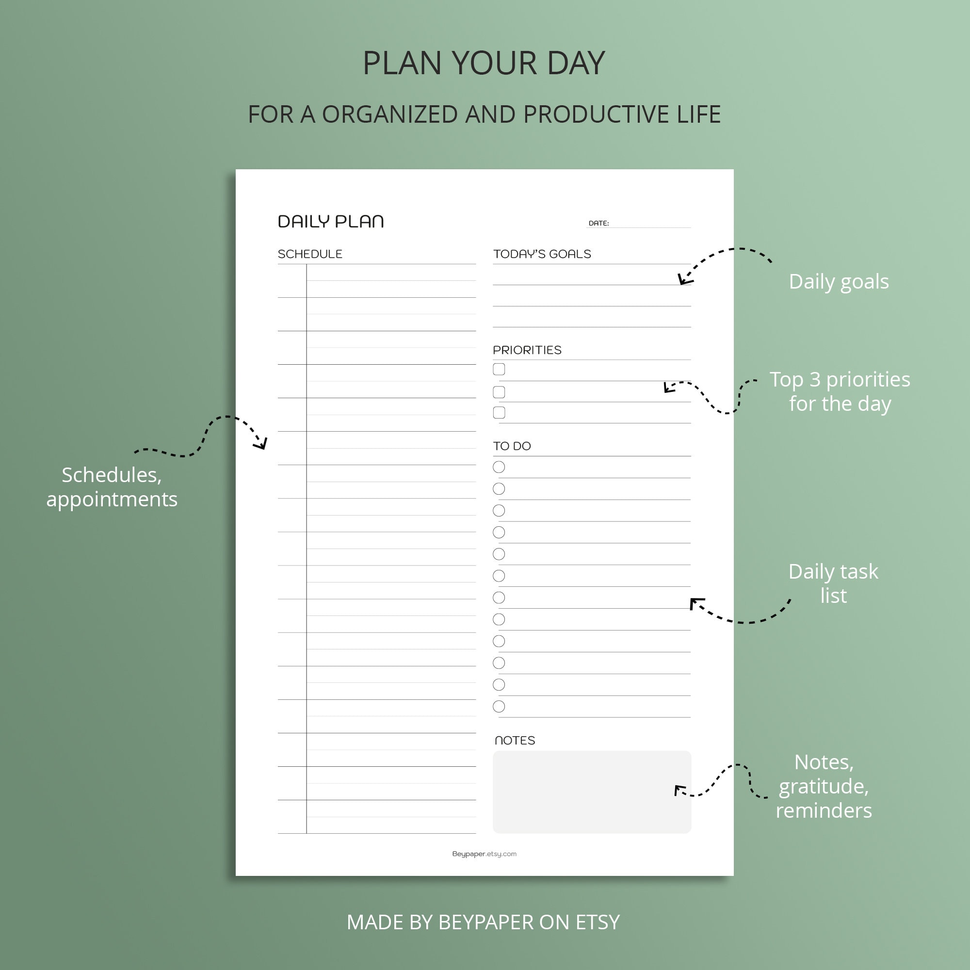 Printable Daily Blanked Planner Undated Daily Schedule - Etsy
