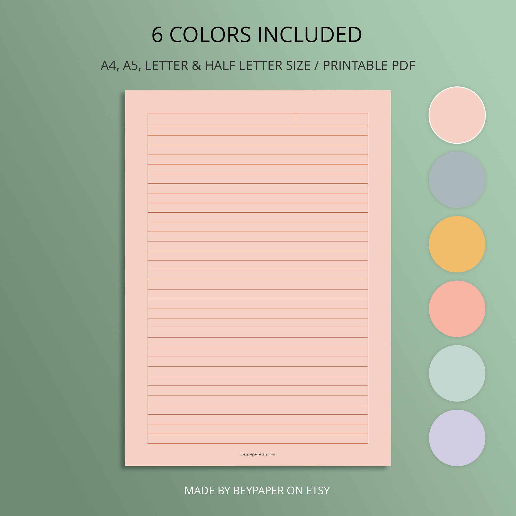 Printable Note Paper | 6 Different Colors of Lined Papers, Lined Sheets ...