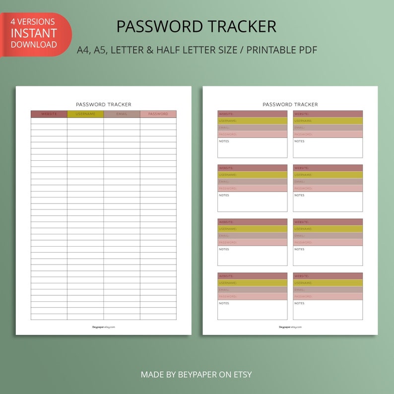 Printable Simple Password Tracker Password Log, Password Keeper ...