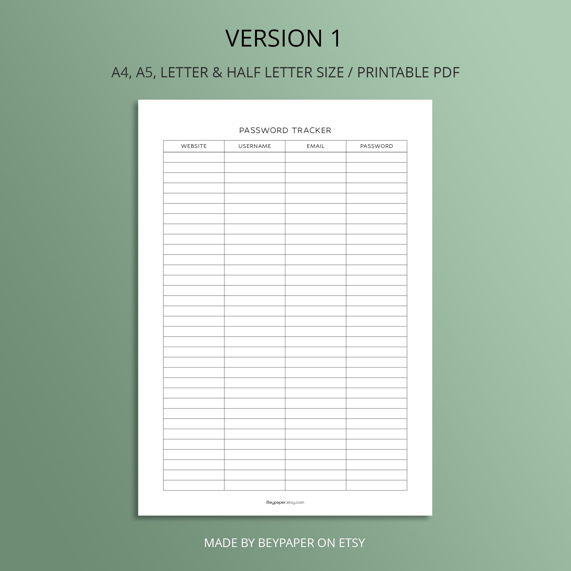 Printable Simple Password Tracker Password Log, Password Keeper ...