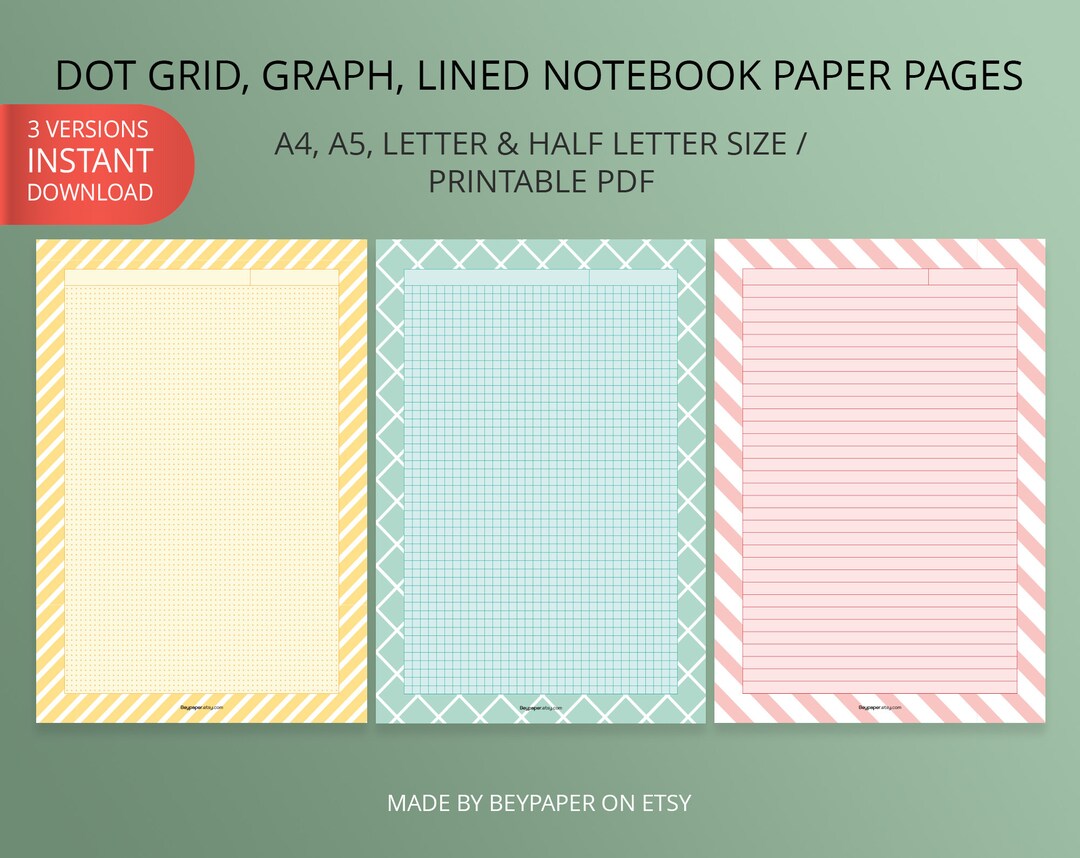 Printable Notebook Paper Pages | Colorful Dot, Lined & Graph Paper ...