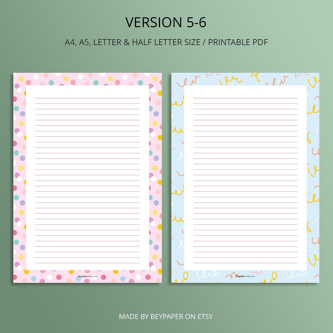 Printable Note Paper 6 Different Designs of Lined Papers, Lined Sheets ...