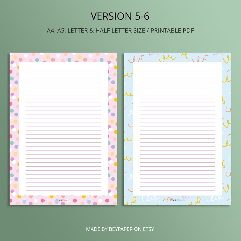 Printable Note Paper 6 Different Designs of Lined Papers, Lined Sheets ...