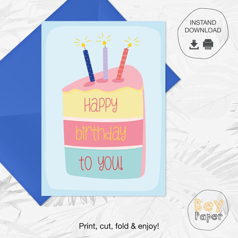 Printable Birthday Day Card Instant Download Greeting Card Digital ...