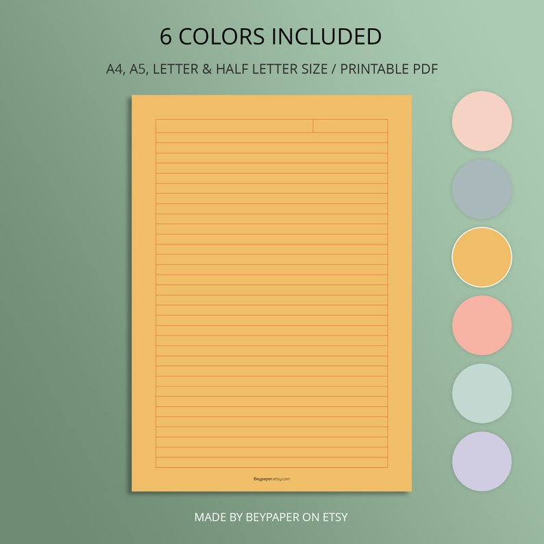 Printable Note Paper | 6 Different Colors of Lined Papers, Lined Sheets ...