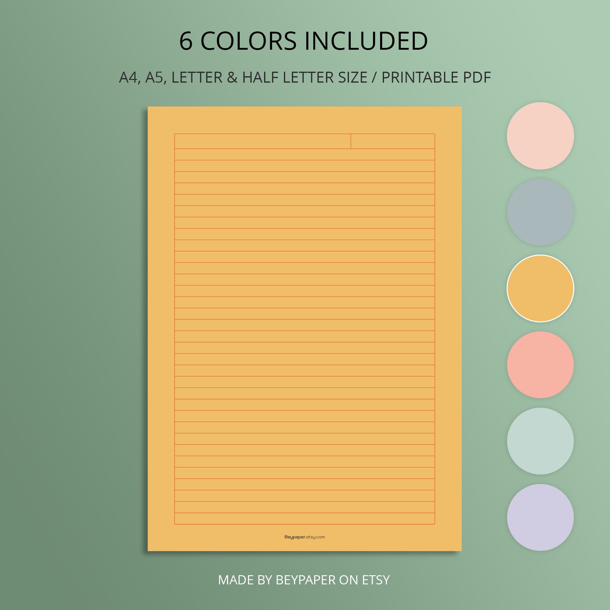 Printable Note Paper | 6 Different Colors of Lined Papers, Lined Sheets ...
