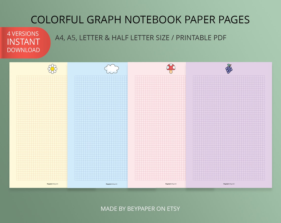 Printable Graph Paper 4 Version of Graph Papers, Journal Pages Instant ...