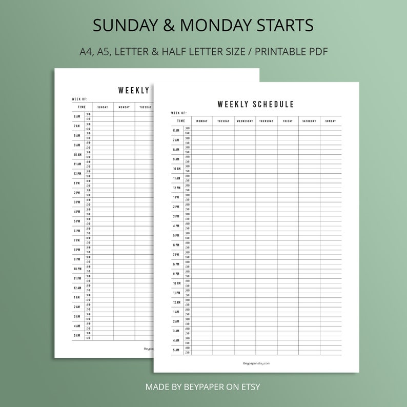 Printable Weekly Schedule Weekly Planner, to Do List, Undated Weekly ...