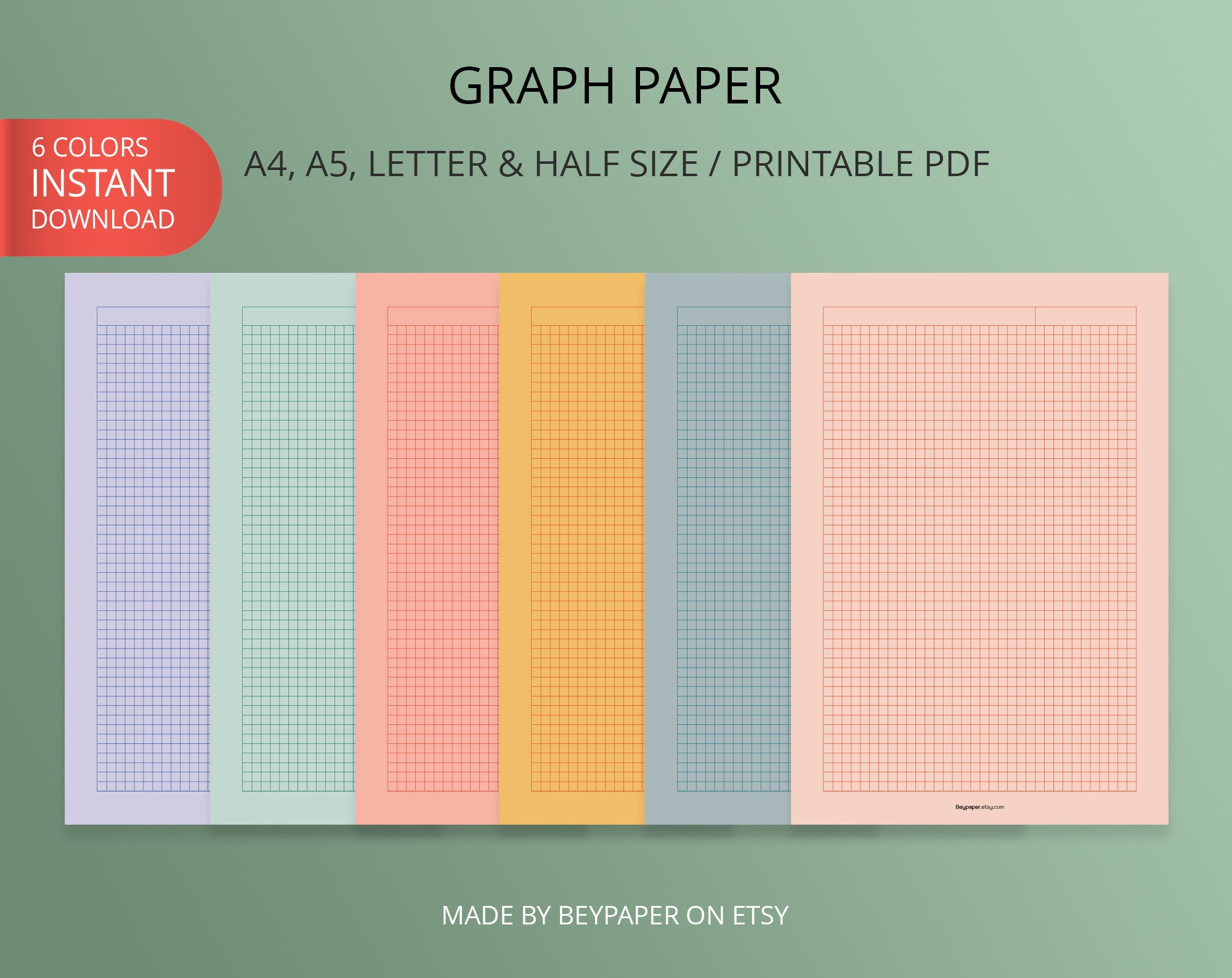 Printable Graph Paper 6 Different Colors of Graph Papers, Journal Pages ...