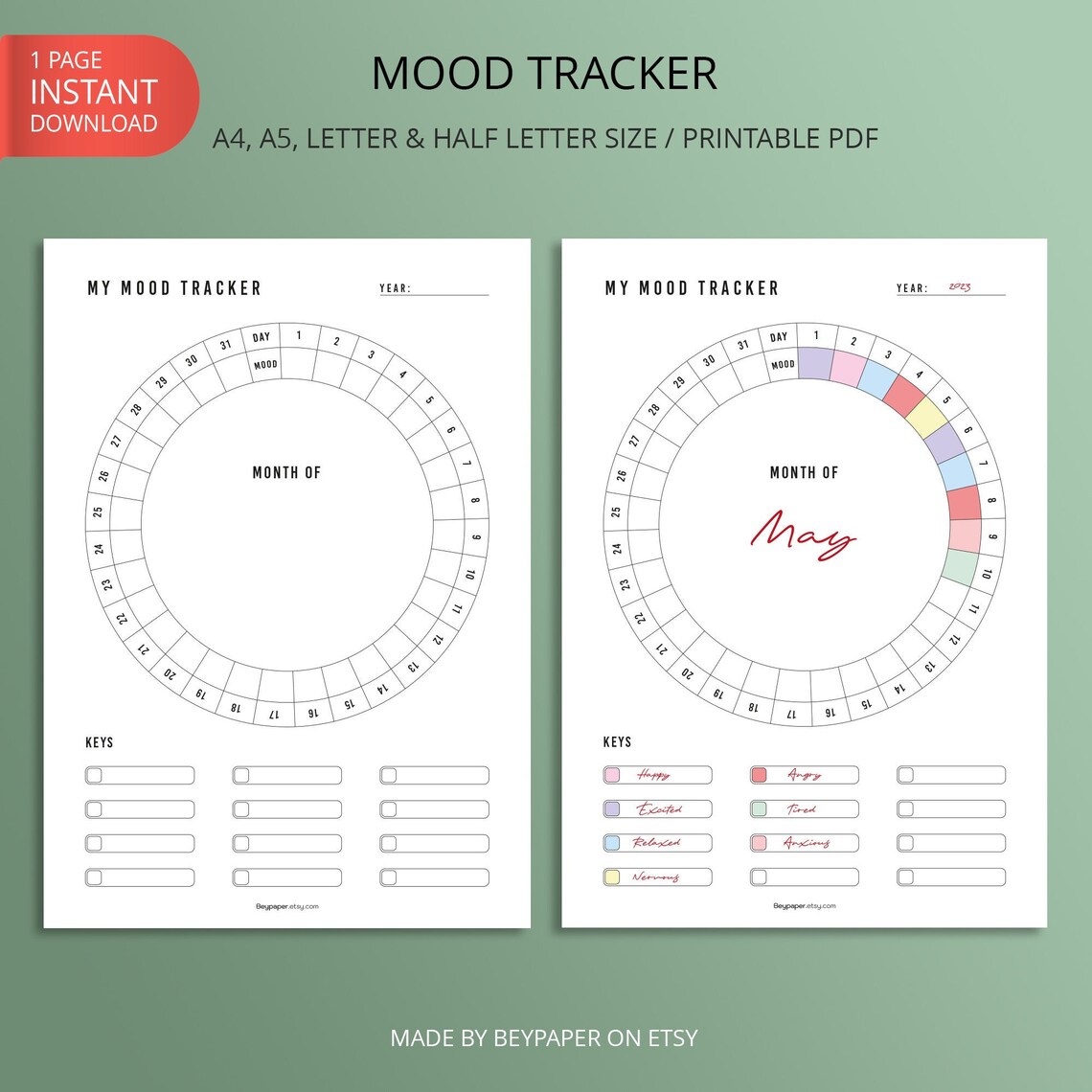 Printable Mood Tracker Yearly Monthly Mood Planner, Mental Health ...
