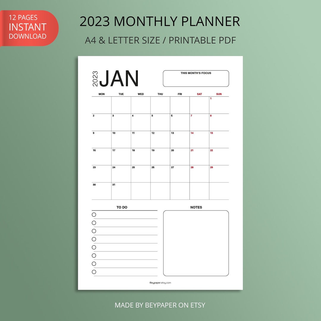 2023 Monthly Planner Printable Monthly to Do List, Monthly Organizer ...
