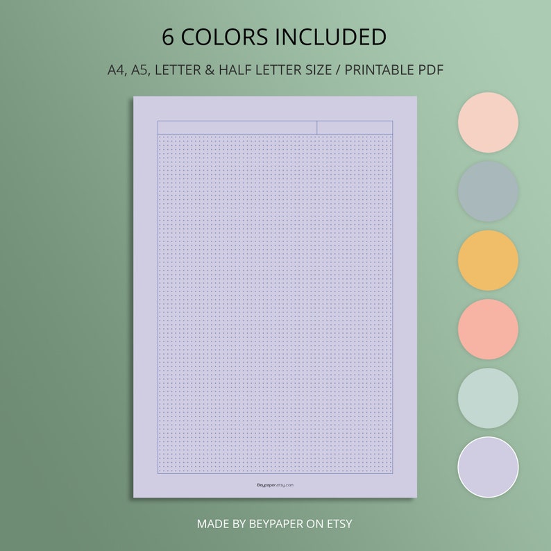 Printable Dot Grid Paper | 6 Different Colors of Dot Grid Papers ...