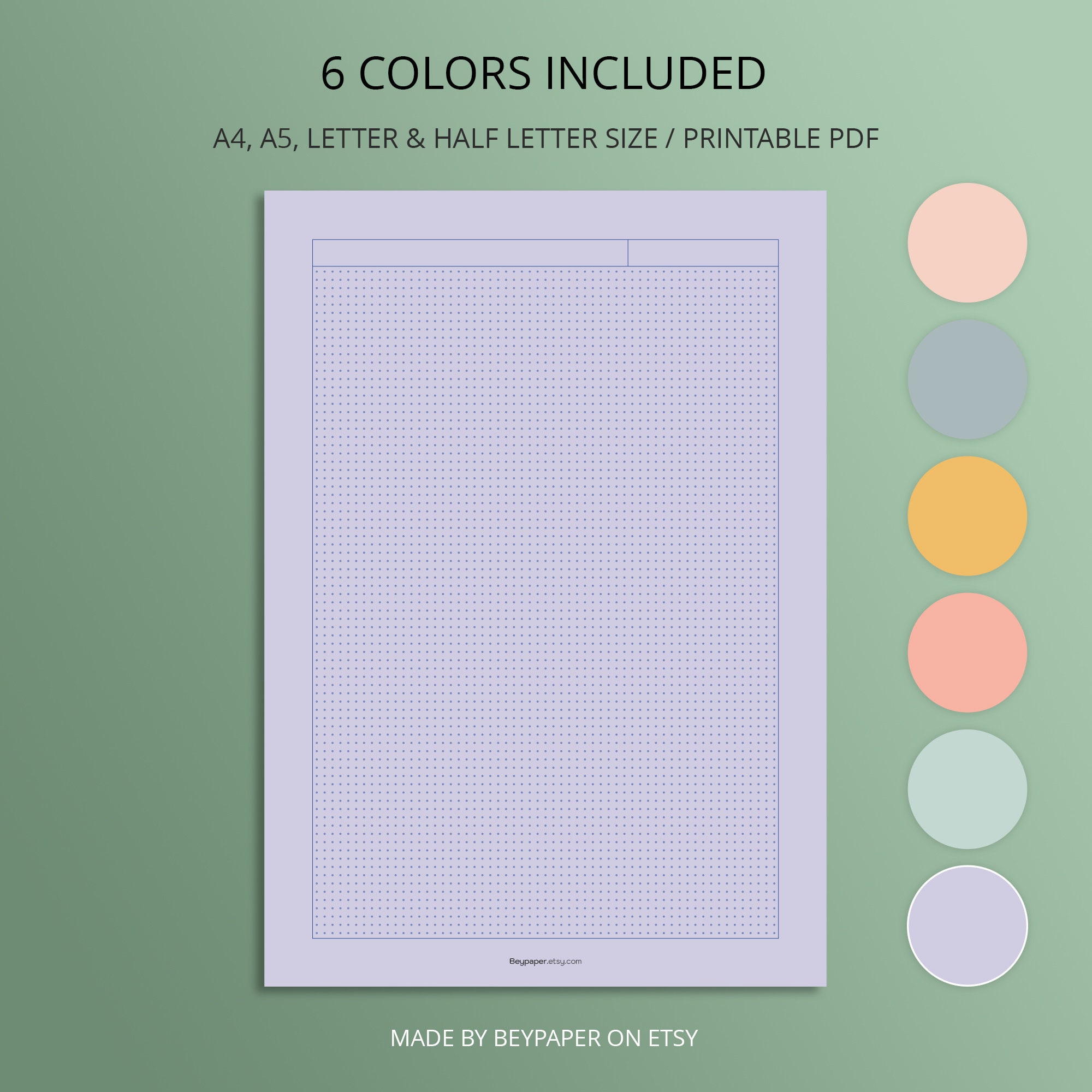 Printable Dot Grid Paper | 6 Different Colors of Dot Grid Papers ...