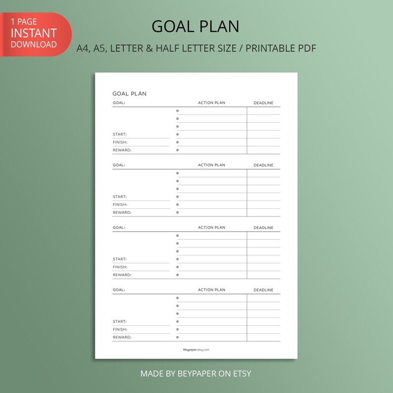 Printable Goal Plan Goal Setting, Goal Progress, Productivity Planner ...