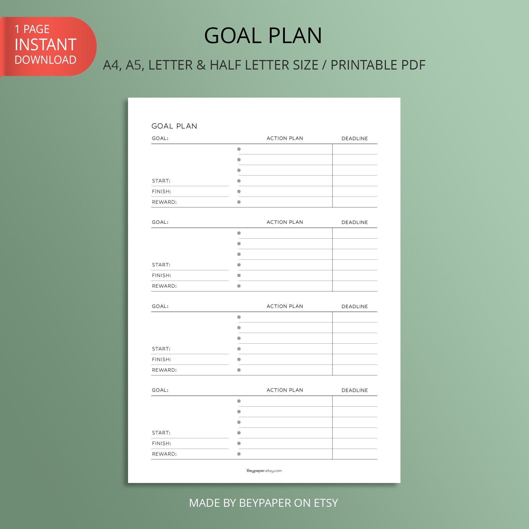 Printable Goal Plan Goal Setting, Goal Progress, Productivity Planner ...