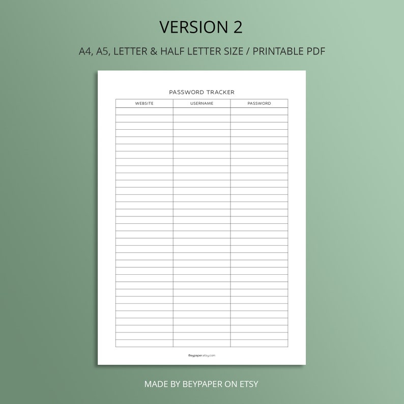 Printable Simple Password Tracker Password Log, Password Keeper ...