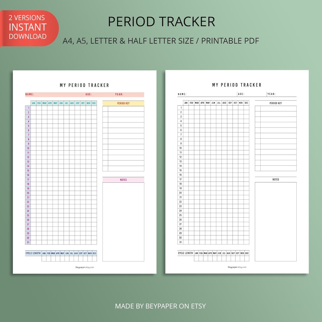 Printable Monthly Period Tracker Menstruation Period Cycle - Etsy