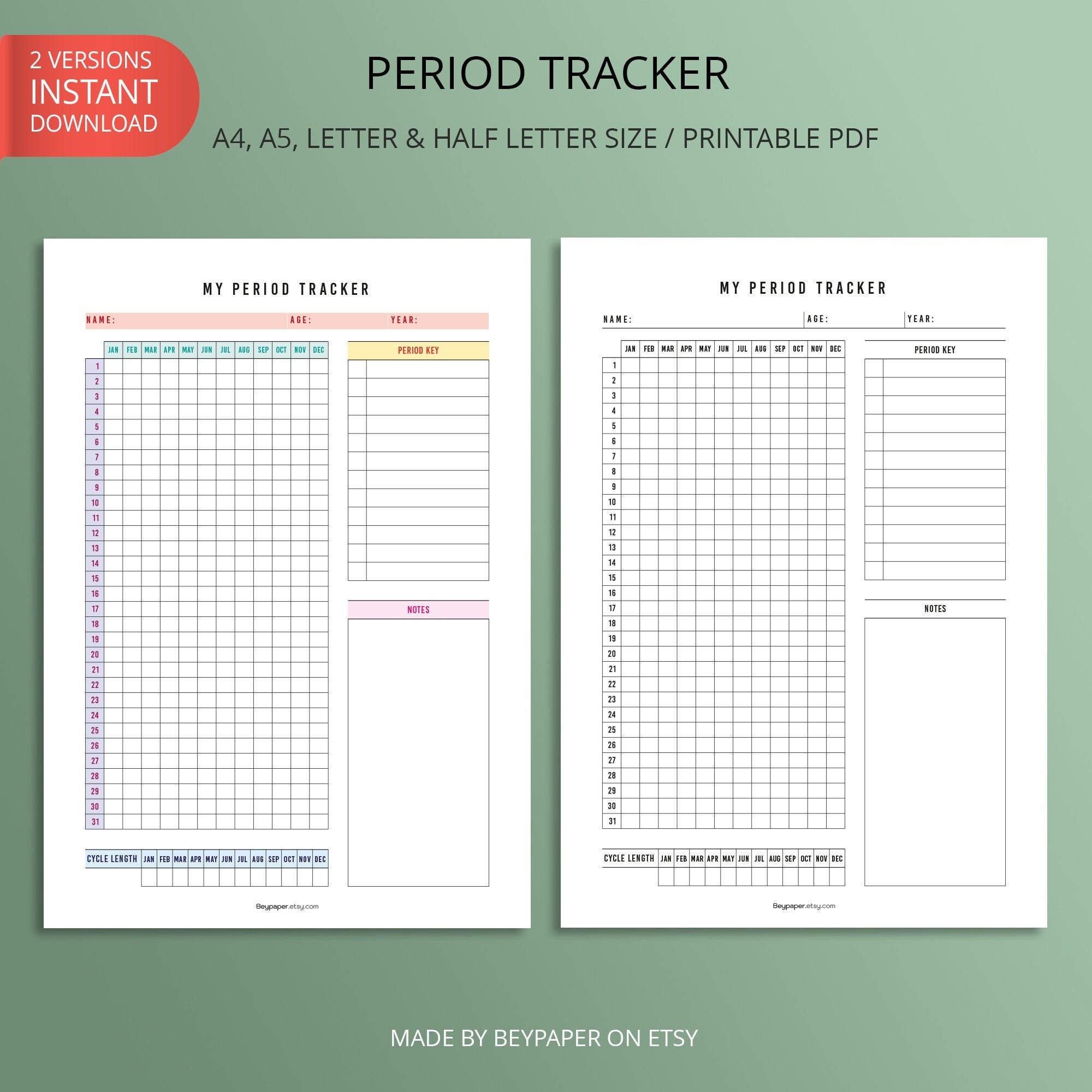 Printable Monthly Period Tracker Menstruation Period Cycle - Etsy