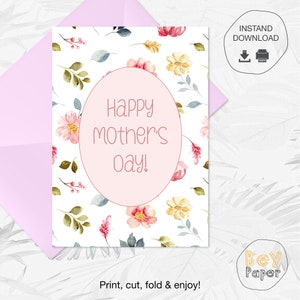 Printable Mother's Day Card | Floral Card Template | Instant Download ...