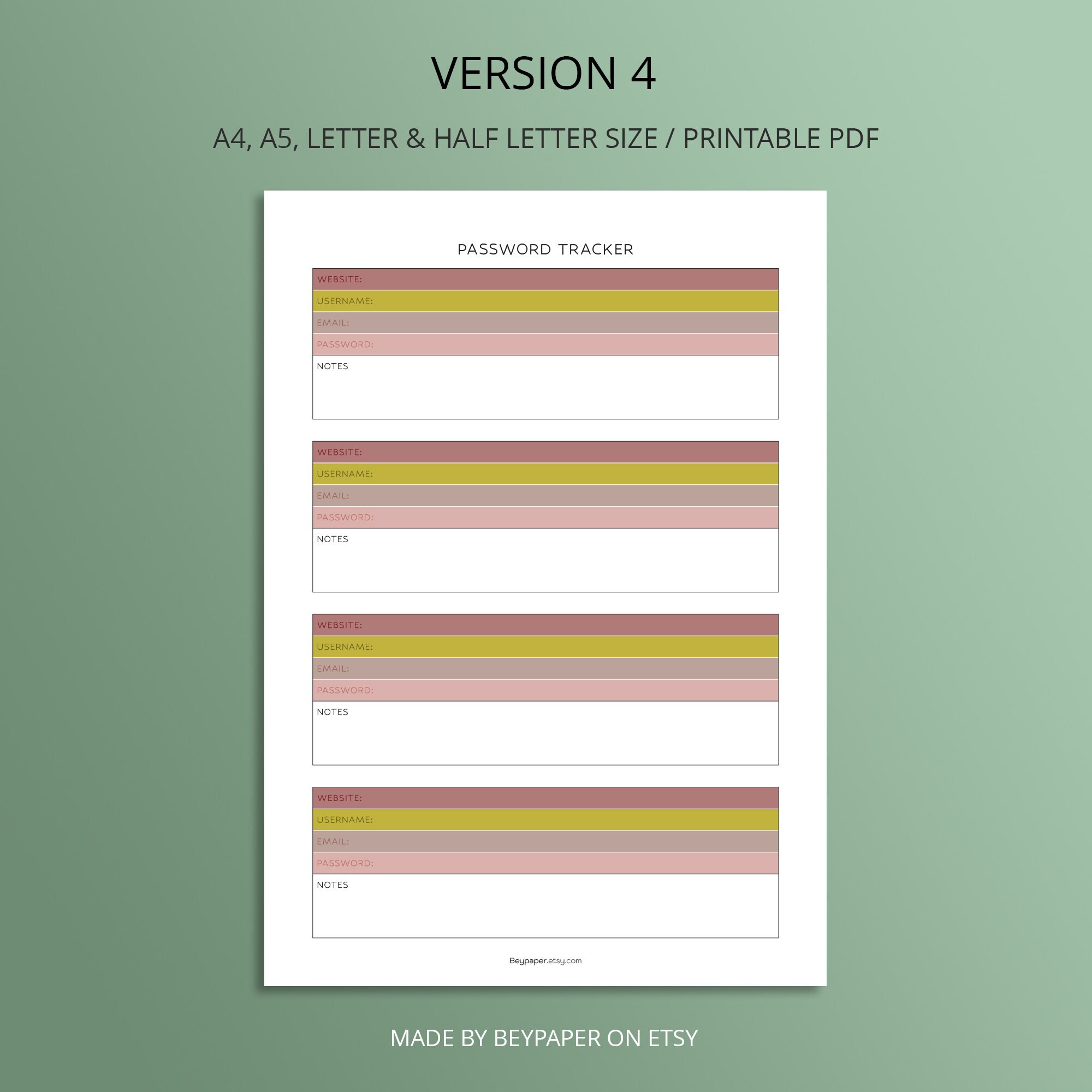Printable Simple Password Tracker Password Log, Password Keeper ...