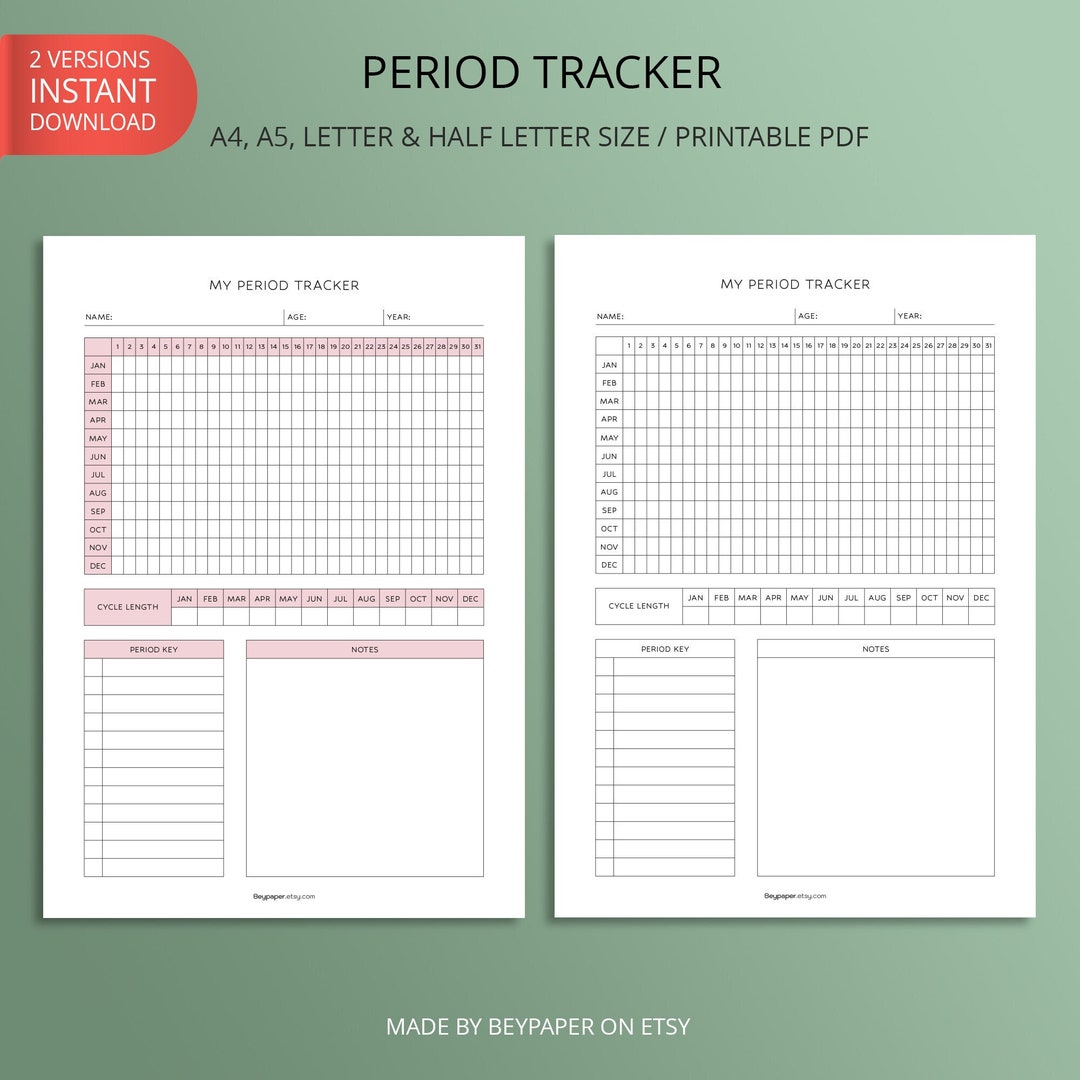 Printable Monthly Period Tracker Menstruation, Period Cycle Length ...