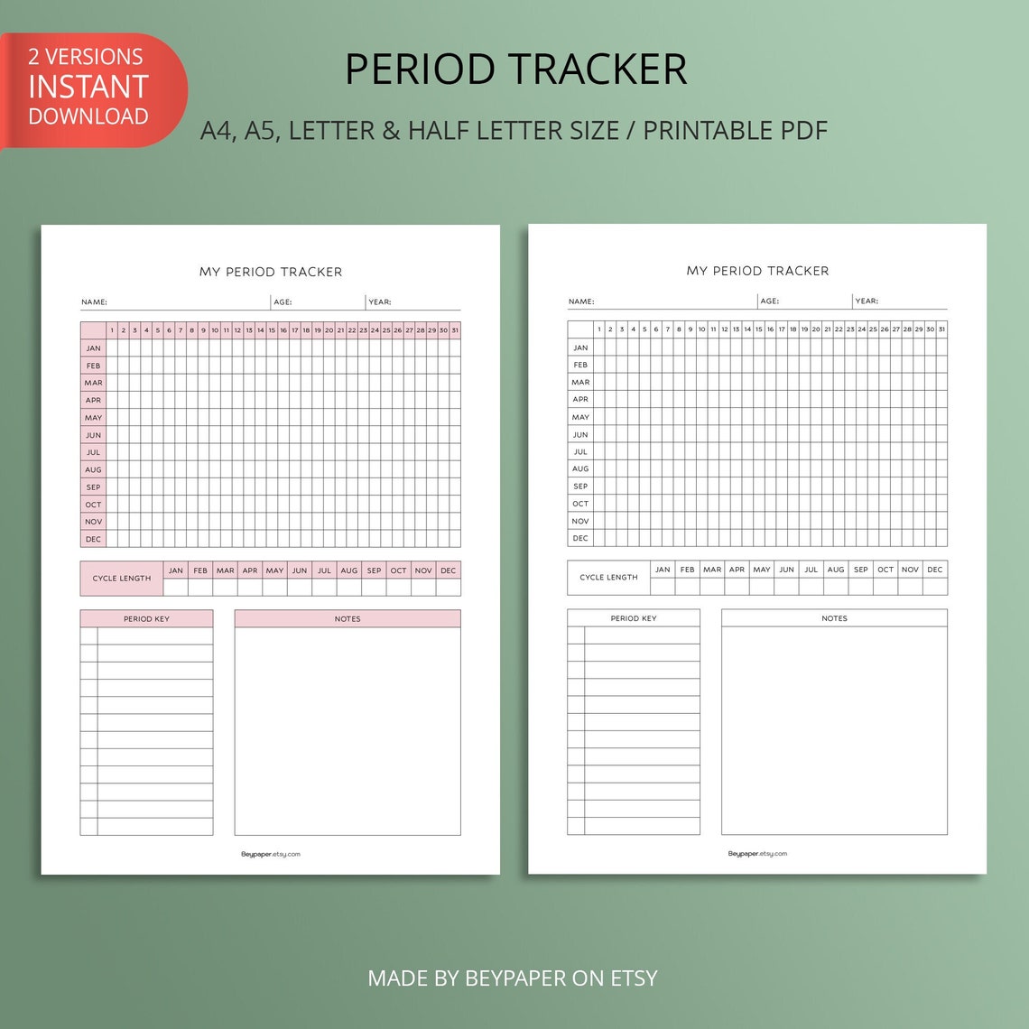 Printable Monthly Period Tracker Menstruation, Period Cycle Length ...