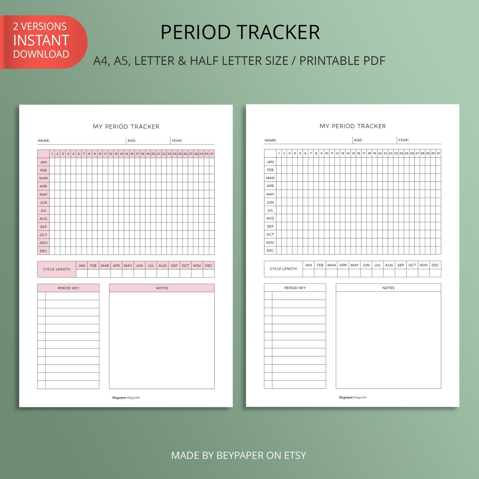 Printable Monthly Period Tracker Menstruation, Period Cycle Length ...