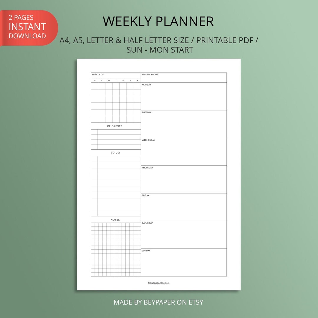 Printable Weekly Planner | Weekly Schedule, Weekly Organizer, Weekly to ...