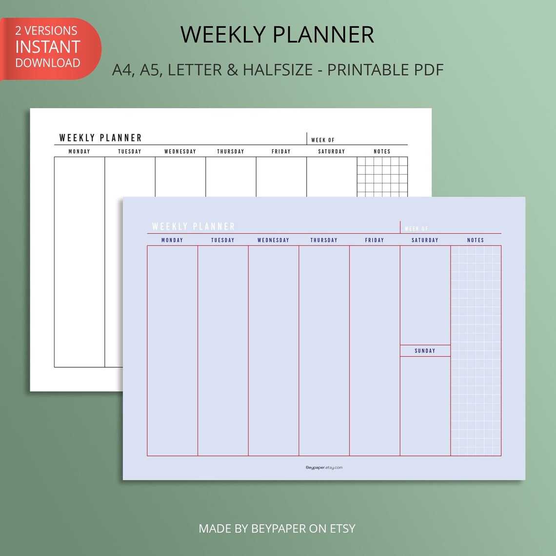 Printable Weekly Planner Undated Weekly Schedule, Weekly Organizer, to ...