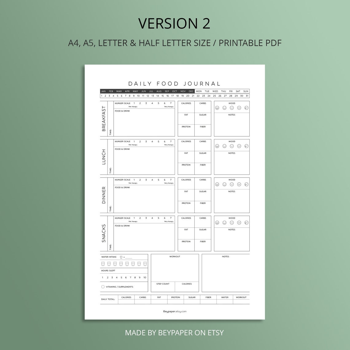 Printable Daily Food Journal 2 Version Meal Planner Food Diary Food ...
