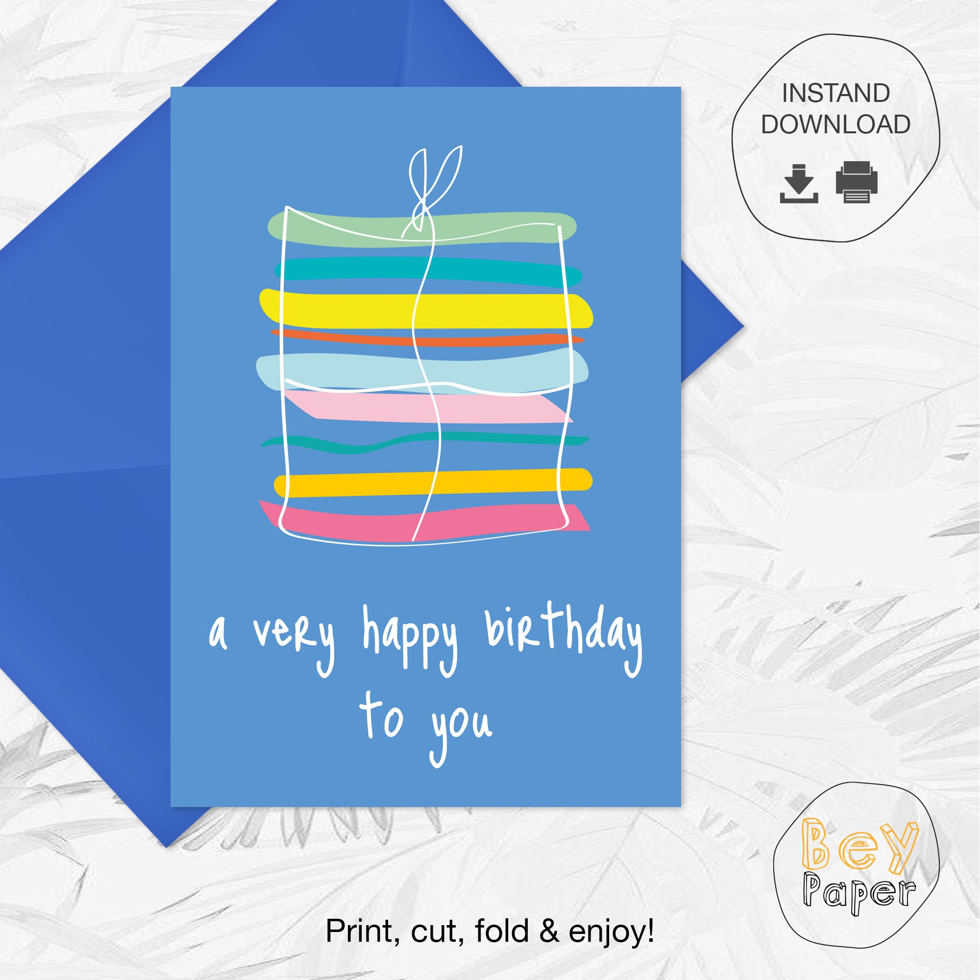 Printable Birthday Day Card Instant Download Greeting Card Digital ...