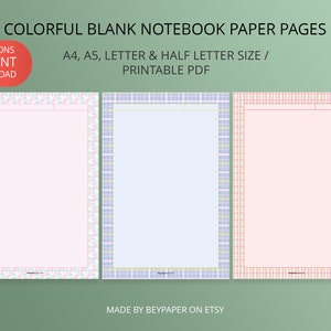 Printable Notebook Paper Pages | Colorful Blanked Paper, 3 Versions ...