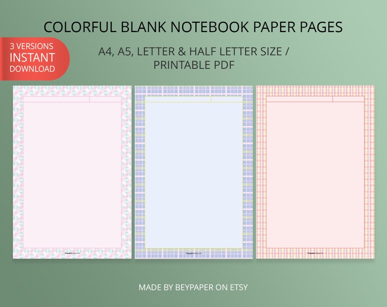 Printable Notebook Paper Pages | Colorful Blanked Paper, 3 Versions ...