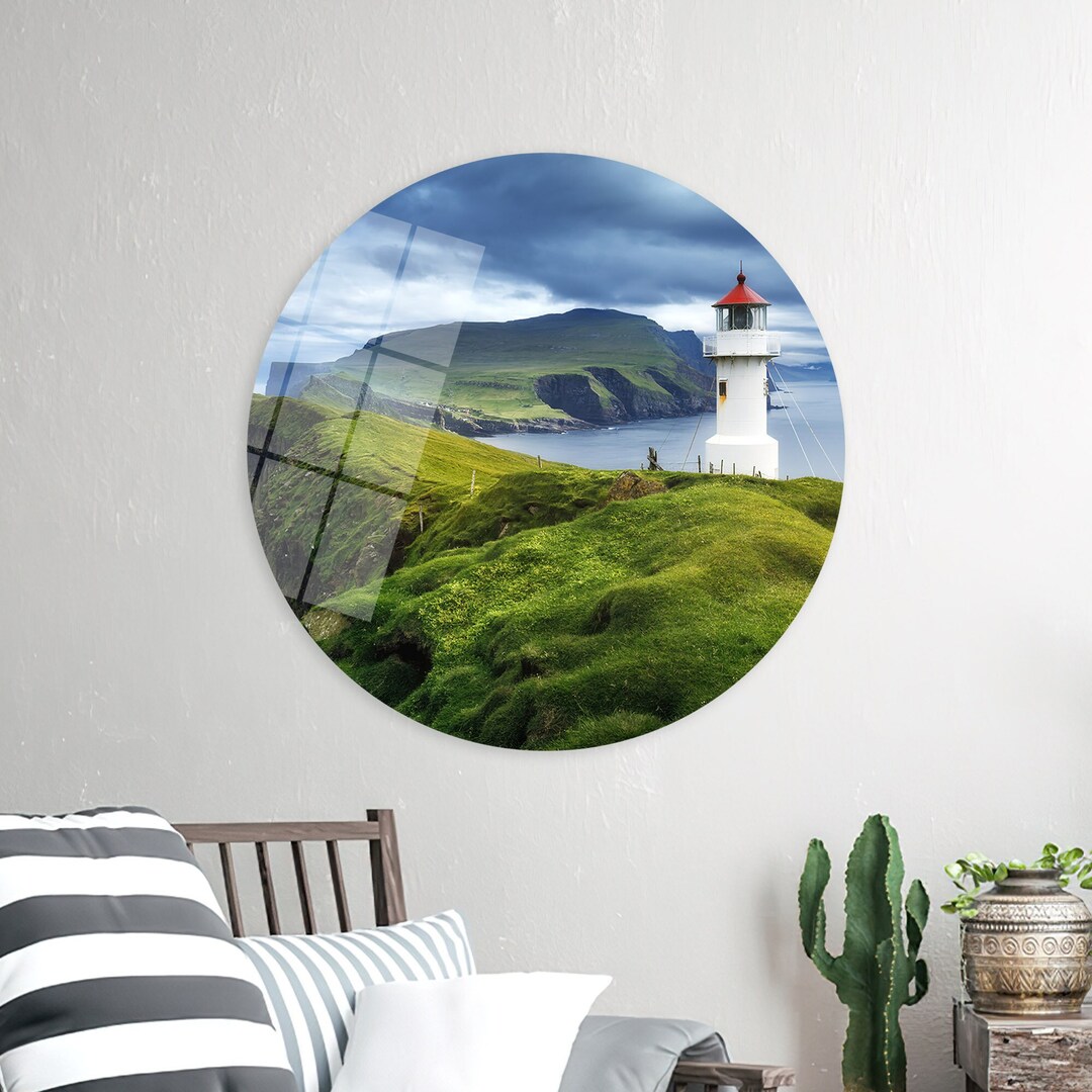 Mykines Lighthouse Faroe Islands Glass Wall Art Landscape Decor Etsy