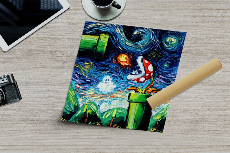 Mario Starry Night Canvas Mario Bros Glass Art Mario World - Etsy