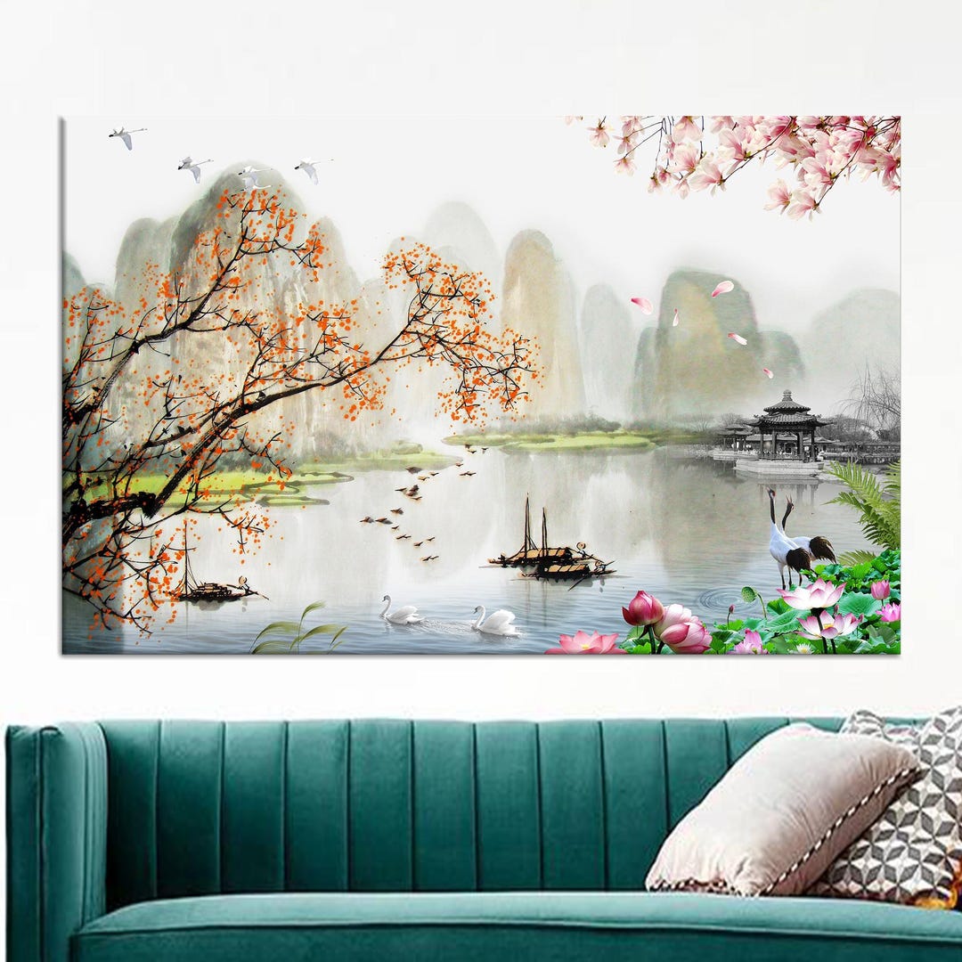 Japanese Landscape Glass Art Wall Decor, Japanese Glass Wall Art ...