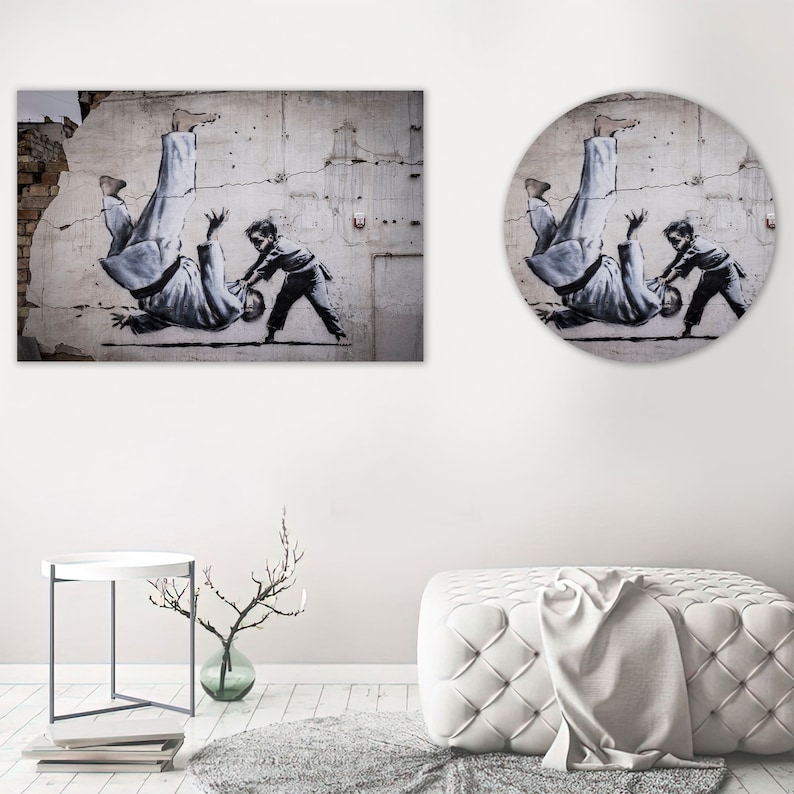 Banksy Judoka Canvas Art: Street Graffiti Tempered Glass Wall Decor - Etsy