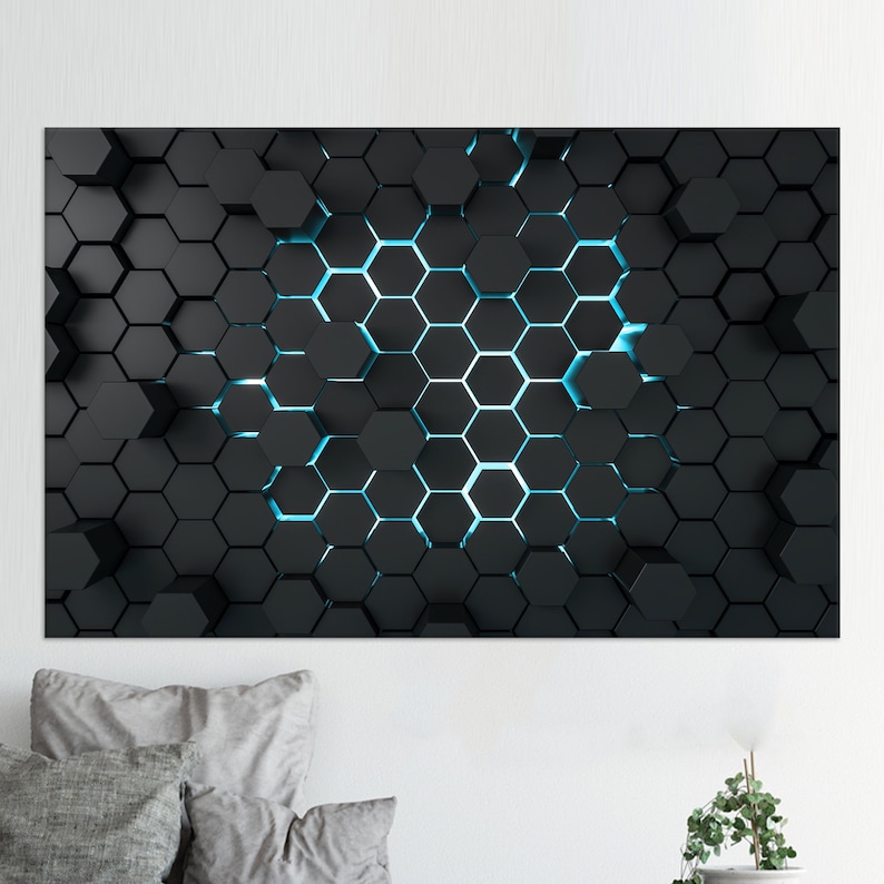 3D Geometric Hexagon Wall Art: Black Canvas Print - Etsy