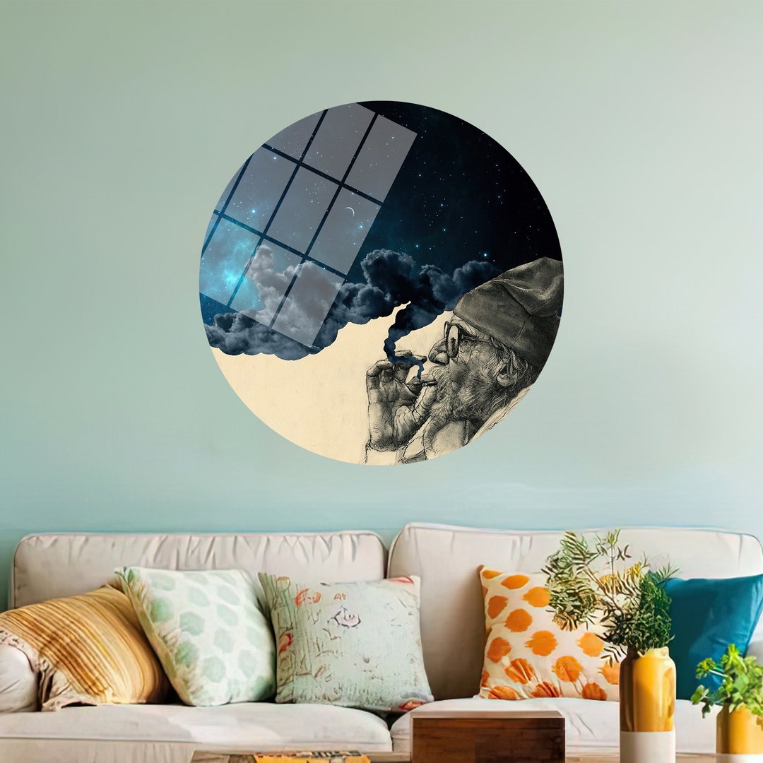 Surrealist Wall Art Canvas, Large Wall Art, Smoking Old Man Wall Decor ...