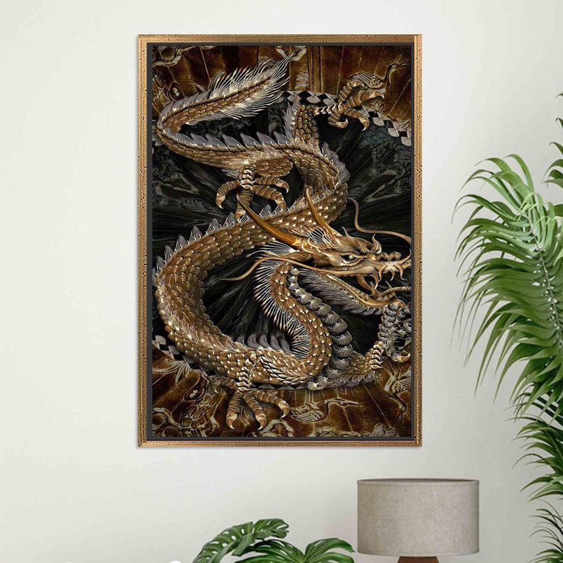 Japanese Dragon Tempered Glass Wall Art: Modern 3D Canvas - Etsy