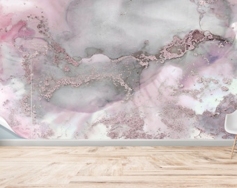 Pink and Gray Marble Wall Mural, Wall Decorations, Pink Wall Art, Pink ...