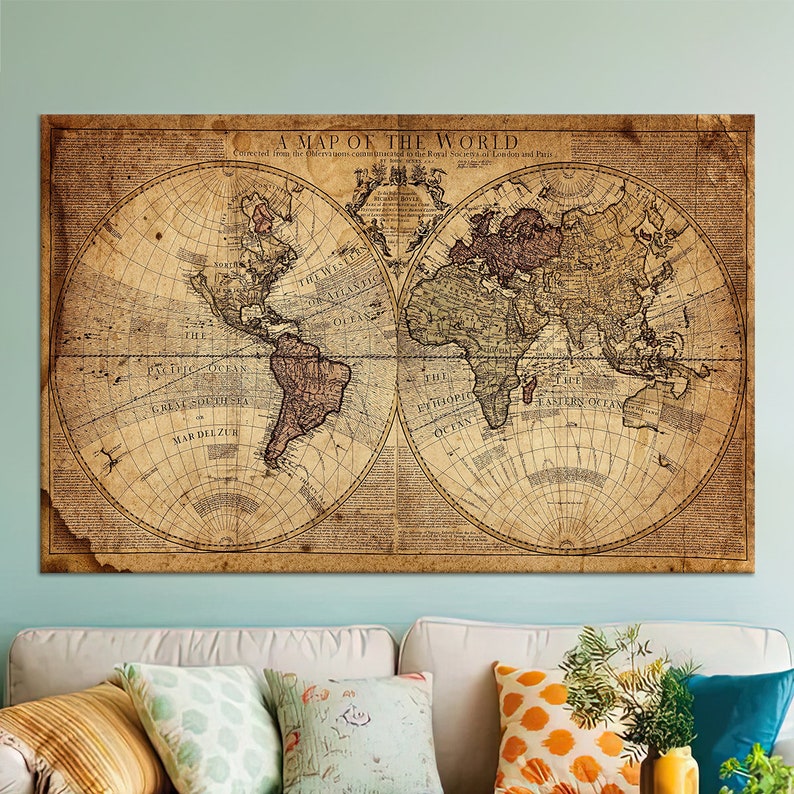 Vintage Map Glass Art Vintage World Map Decor Gift for Him - Etsy